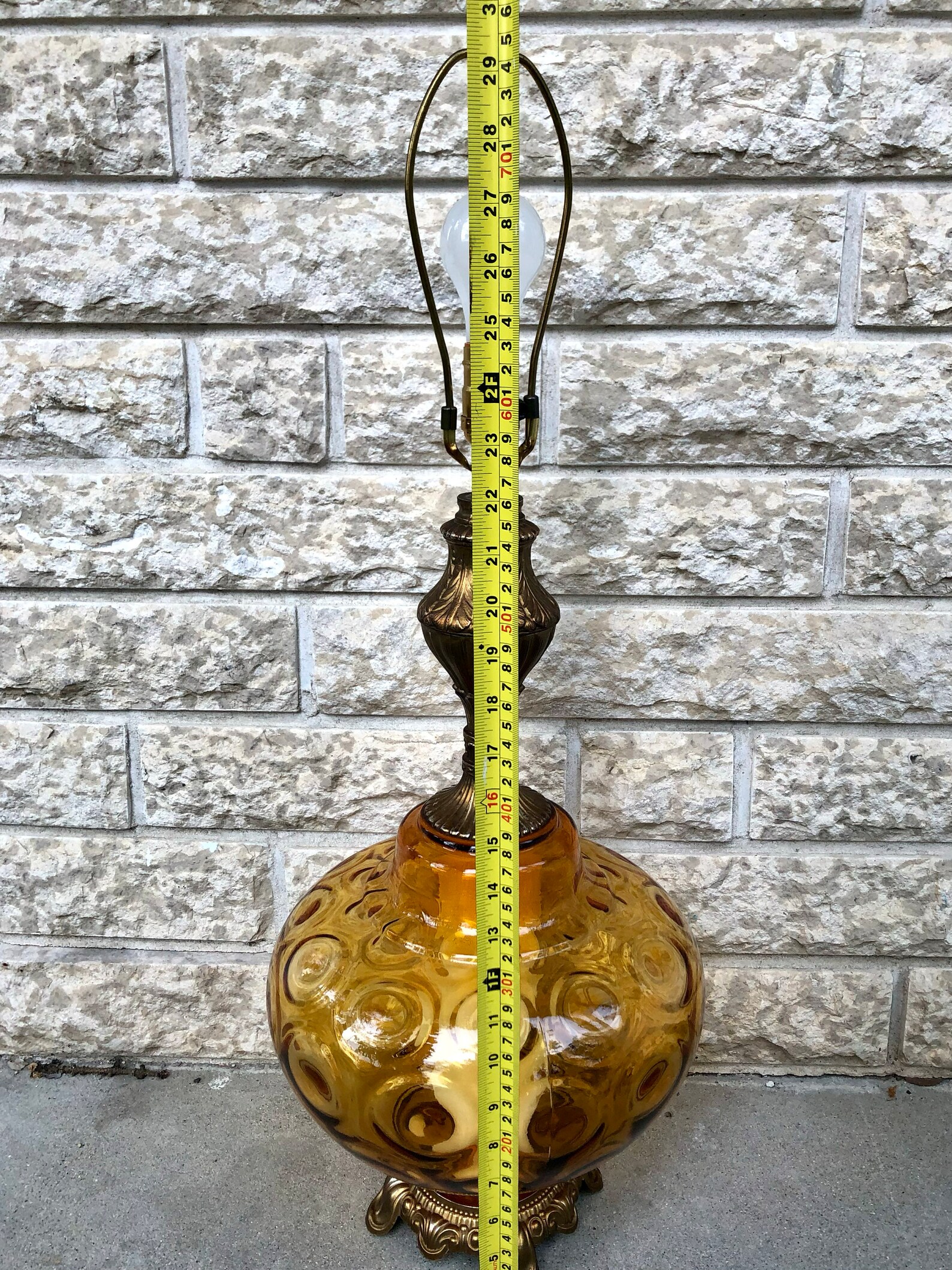 Vintage MCM Amber Glass (coin Pattern) Lamp- Base (top & Bottom Lights ...
