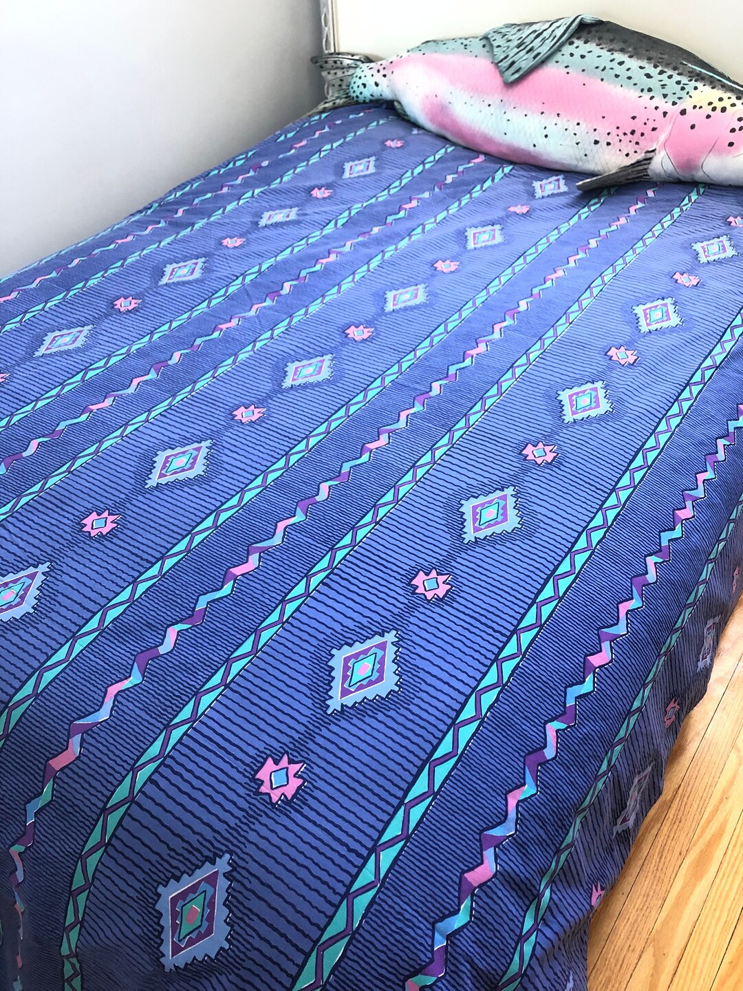 1980s Post Modern/ Memphis Geometric Print Queen Size Flat Sheet- Circa ...