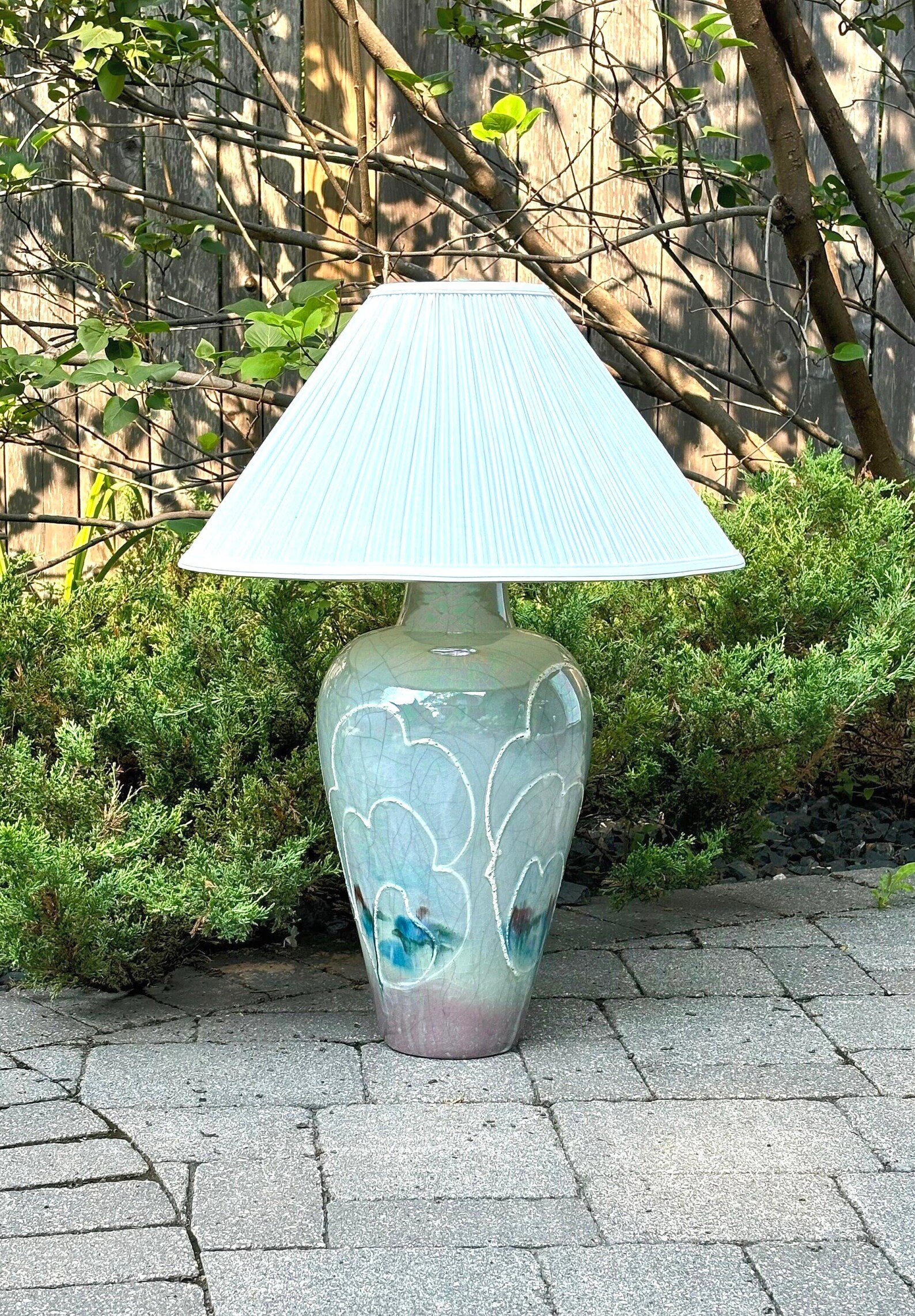 Large Raku Pottery Lamp With Shade: Iridescent Pastel 1980s Lighting - Etsy