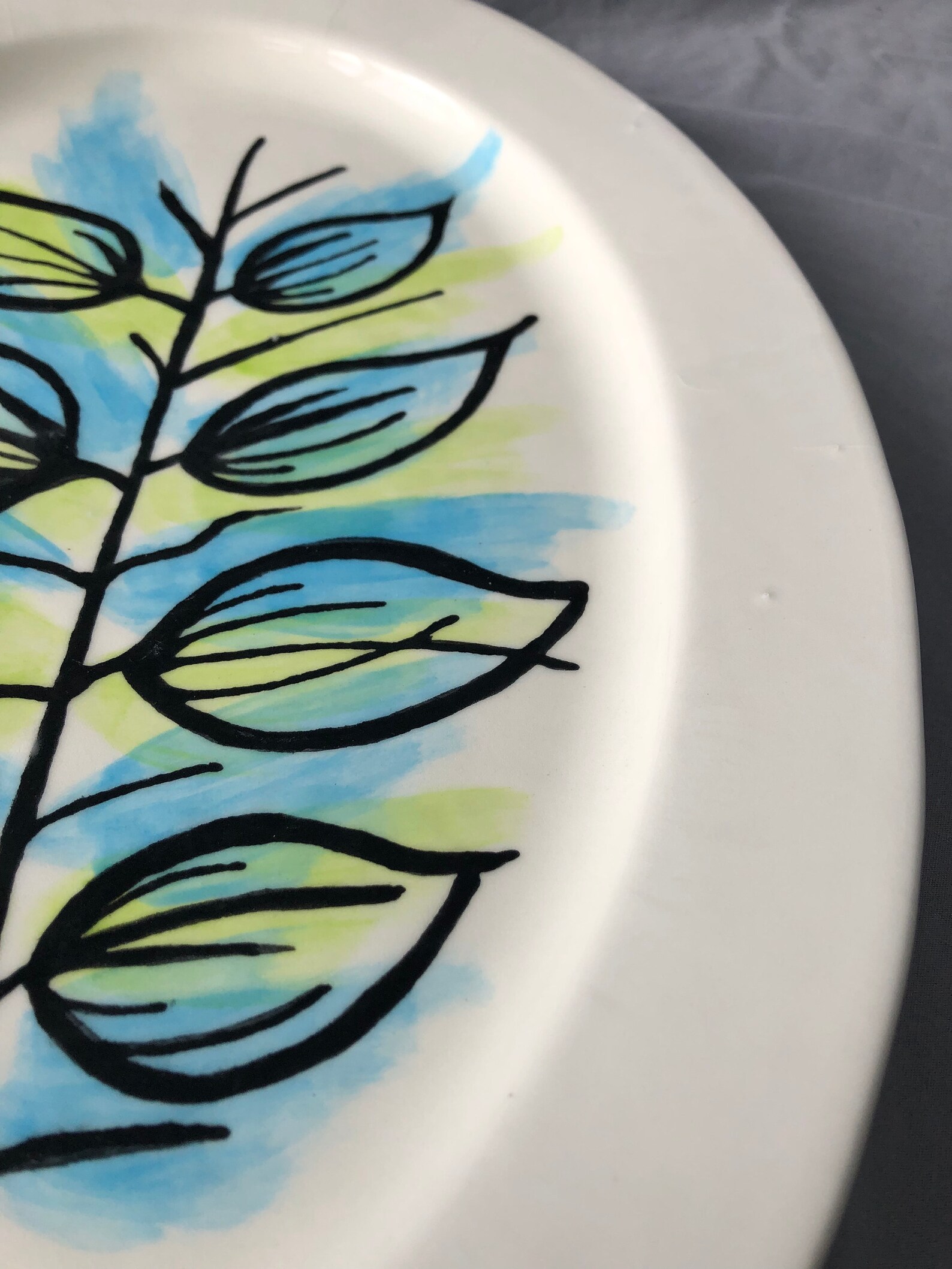 MCM Atomic Era Serving Platter: Hand Painted Ceramic, 1950s Oval Plate ...