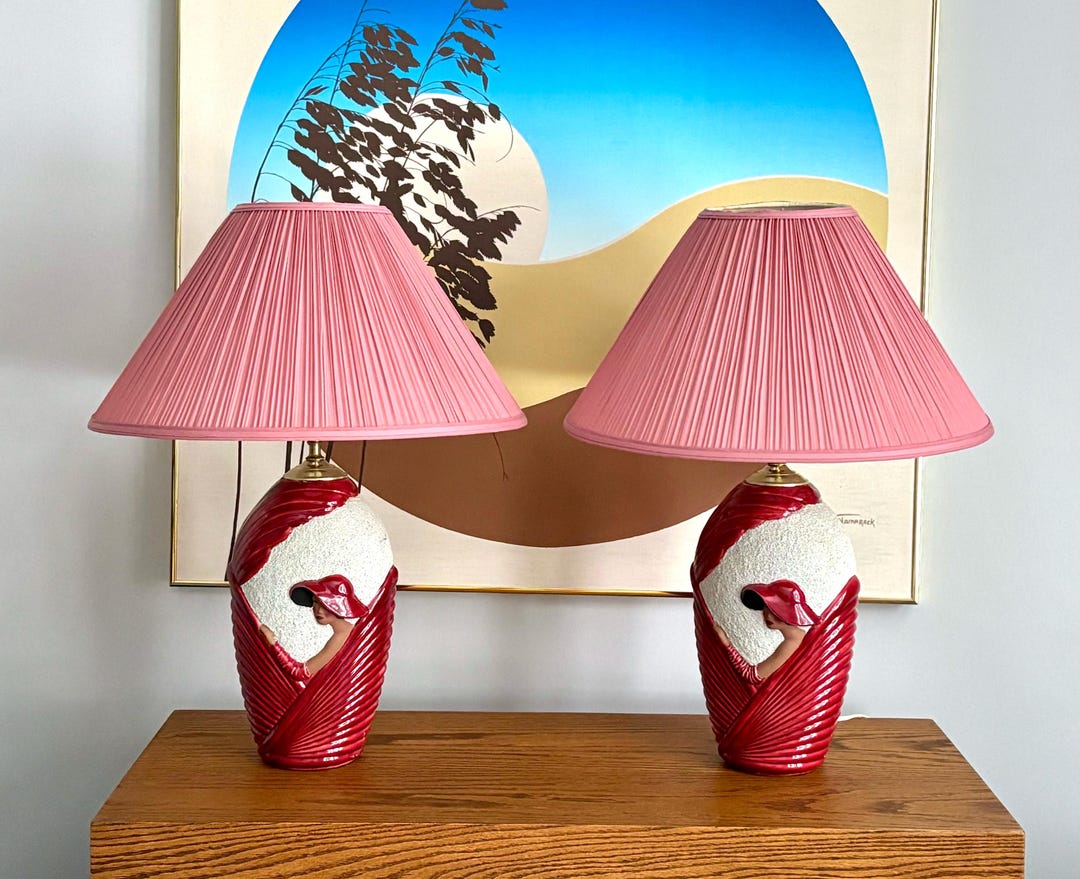 1980s Post Modern/palm Beach Textured Shell Design Lady Lamps, Red ...