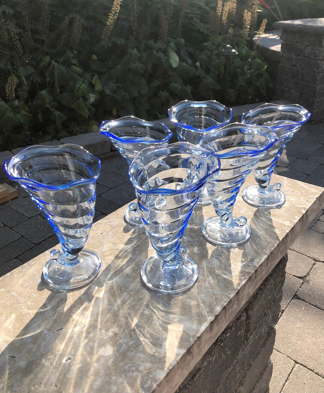 Vintage Bormioli Rocco Blue Cornucopia Parfait/ Dessert Glass Set of 6 ...