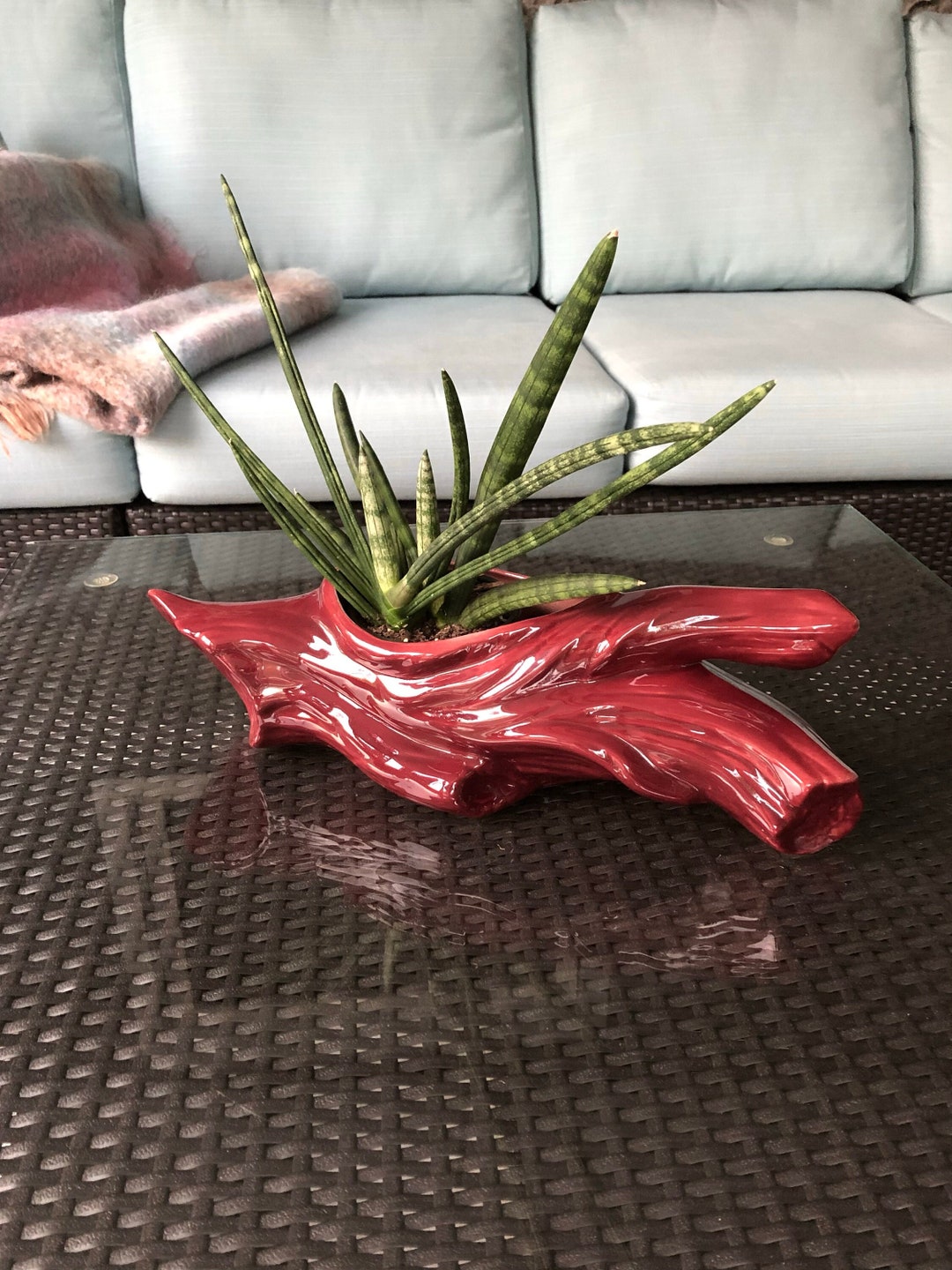 Vintage MCM Cranberry Red Ceramic Log Planter - 17 Inch - Etsy