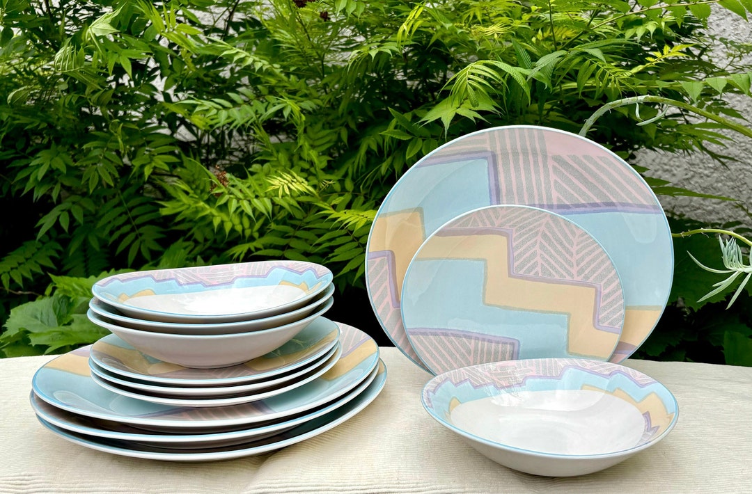 12 Piece Sango by Larry Laslo NOUVEAU 267044 Dinnerware SET Pastel Post ...