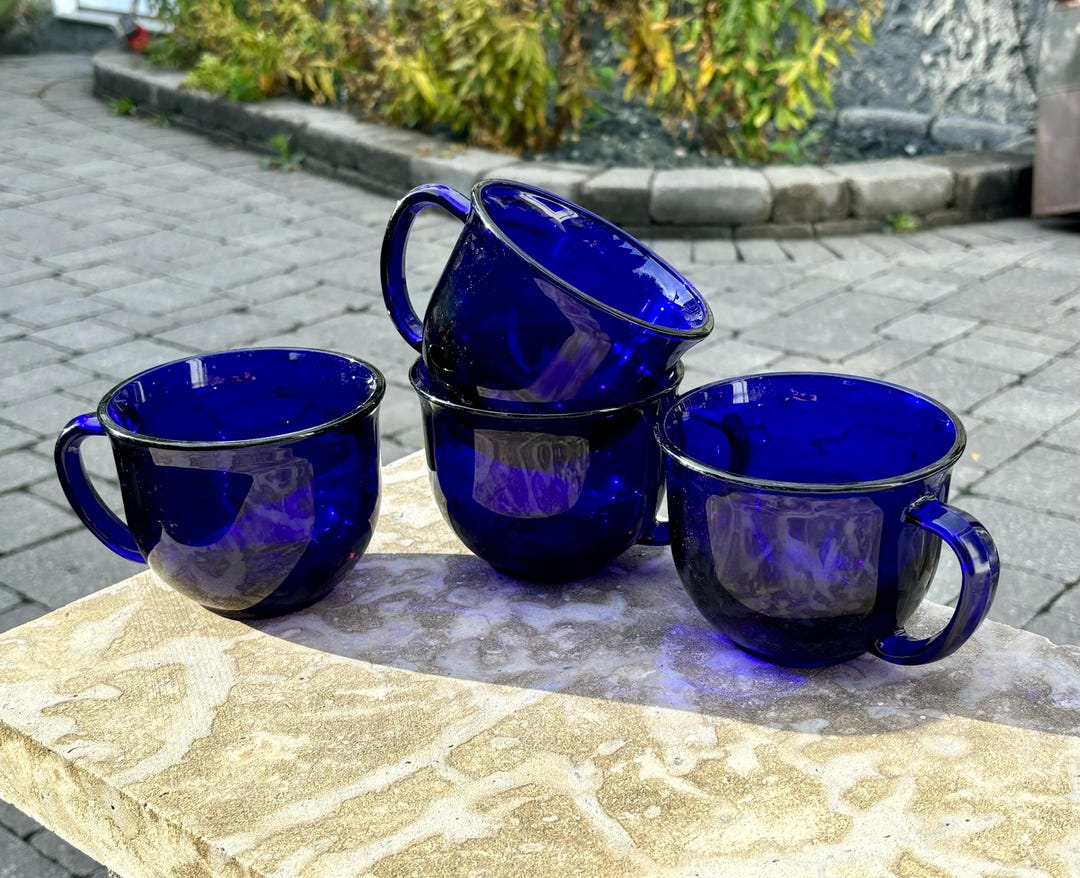 Vintage Cobalt Blue Glass Mug SET of 4~ Circa 1980s (each Holds 1.5 ...