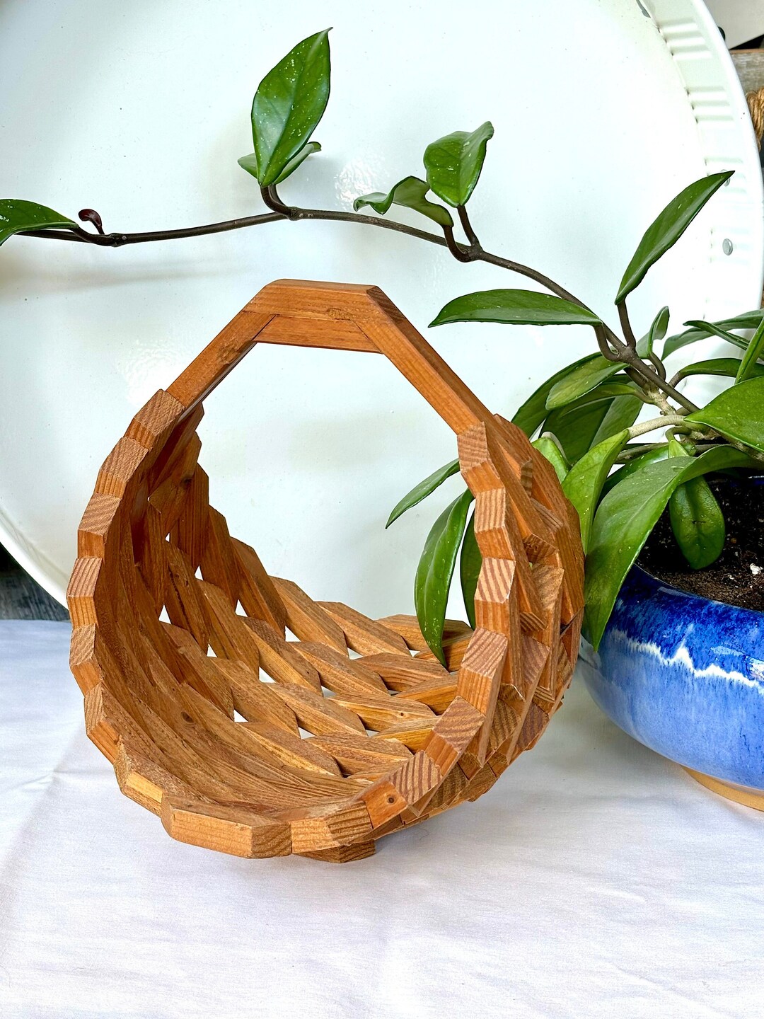 MCM Geometric Wood Block Basket Planter - 1960s/70s Decor - Etsy