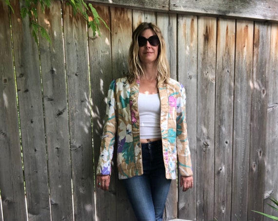 Vintage Dinner Jacket- 1980s Floral Print Quilted Jac… - Gem