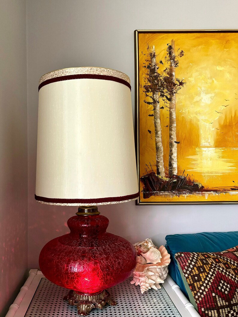 MCM Red Crackle Glass Lamp: Light-up Base & Top, Original Shade - Etsy