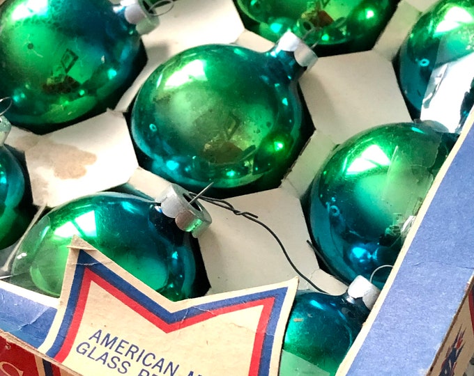 Vintage COBY (USA) Green & Blue Ombré Mercury Glass Christmas Ball ...