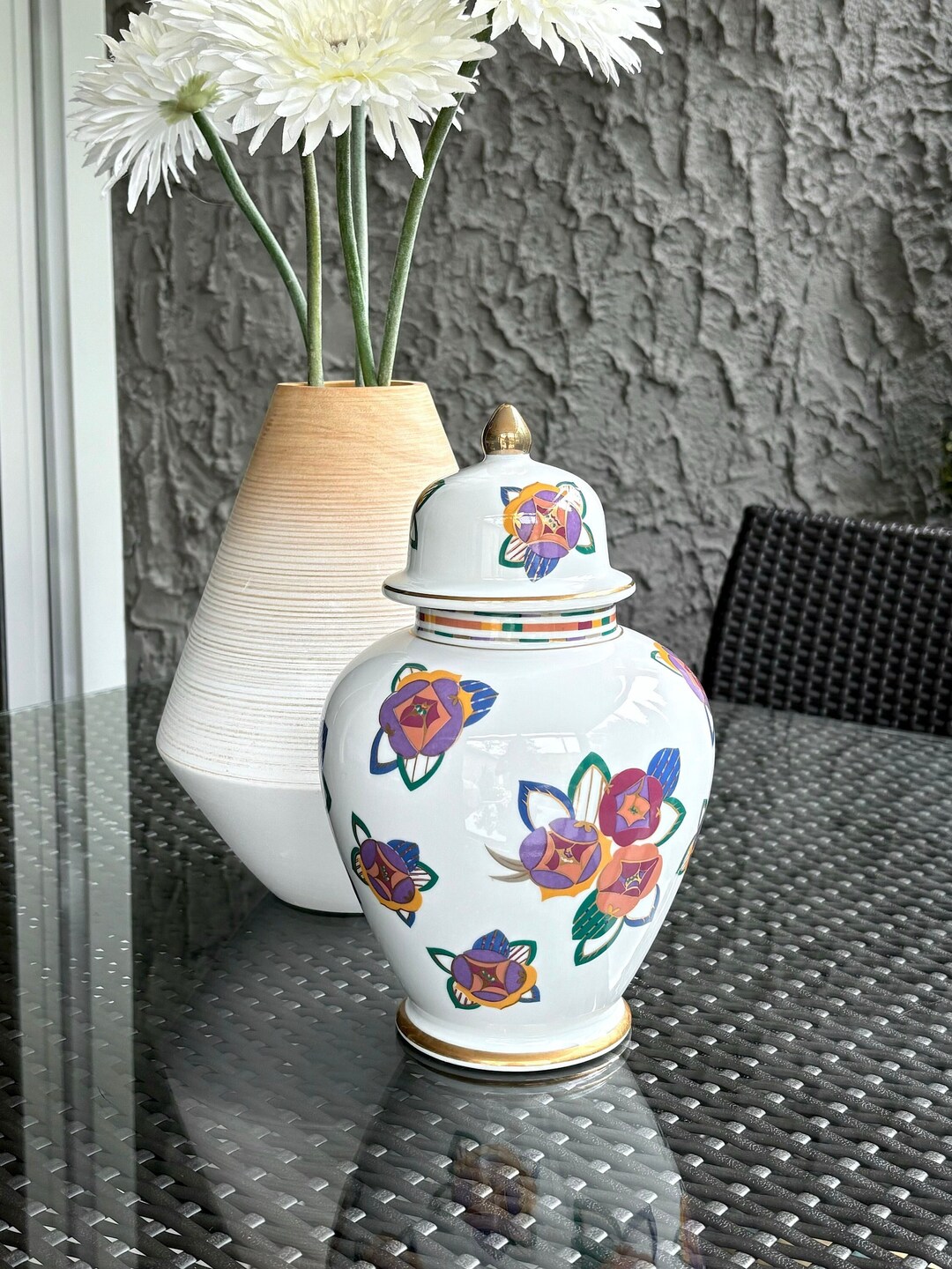 Vintage Sigma Limelight Ginger Jar Vase: Art Deco Style, Hand-painted ...