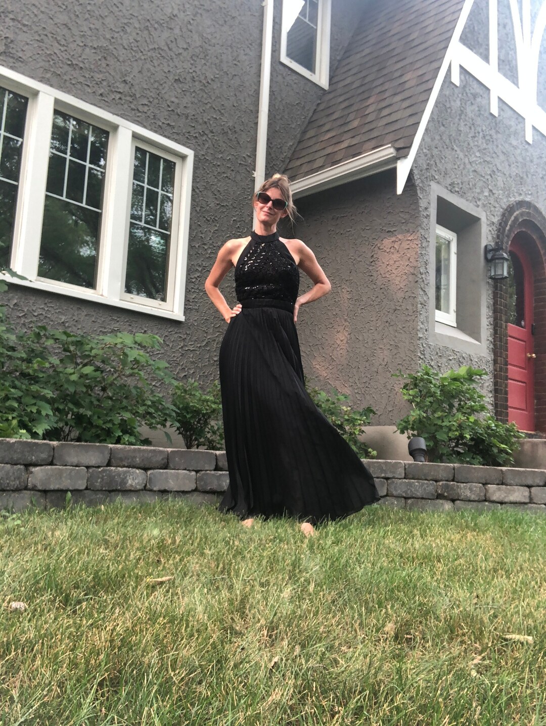 1960-1970s Black Halter Style Maxi-dress Gown Size Small~ Vintage 9-10 ...