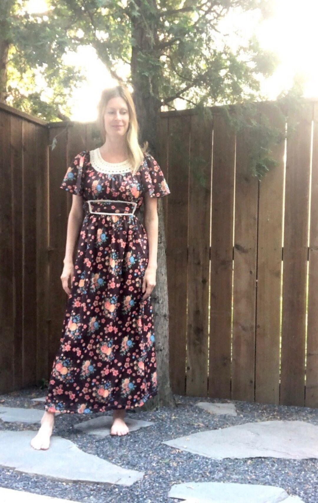 Flower Power Maxi Dress- Circa 1960-1970s ("ronda Roy" Brand)-small to ...