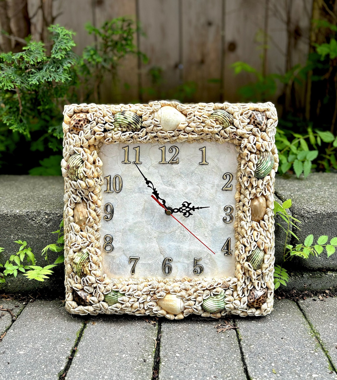 Vintage 1970-1980s Seashell & Capiz Shell Wall Clock. 1 Foot Square ...