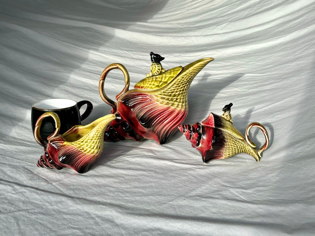 1950s Hull Pottery Ebb Tide Tea Set-conch Shell & Seahorse Shaped ...
