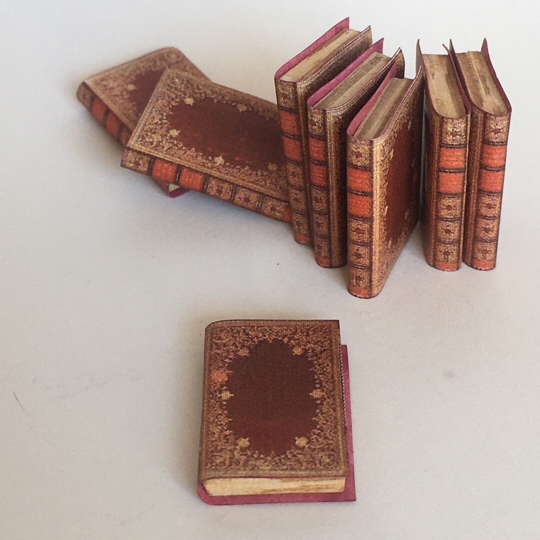 Set of 1:12 Scale Antique Style Miniature Books, Dollhouse Library ...