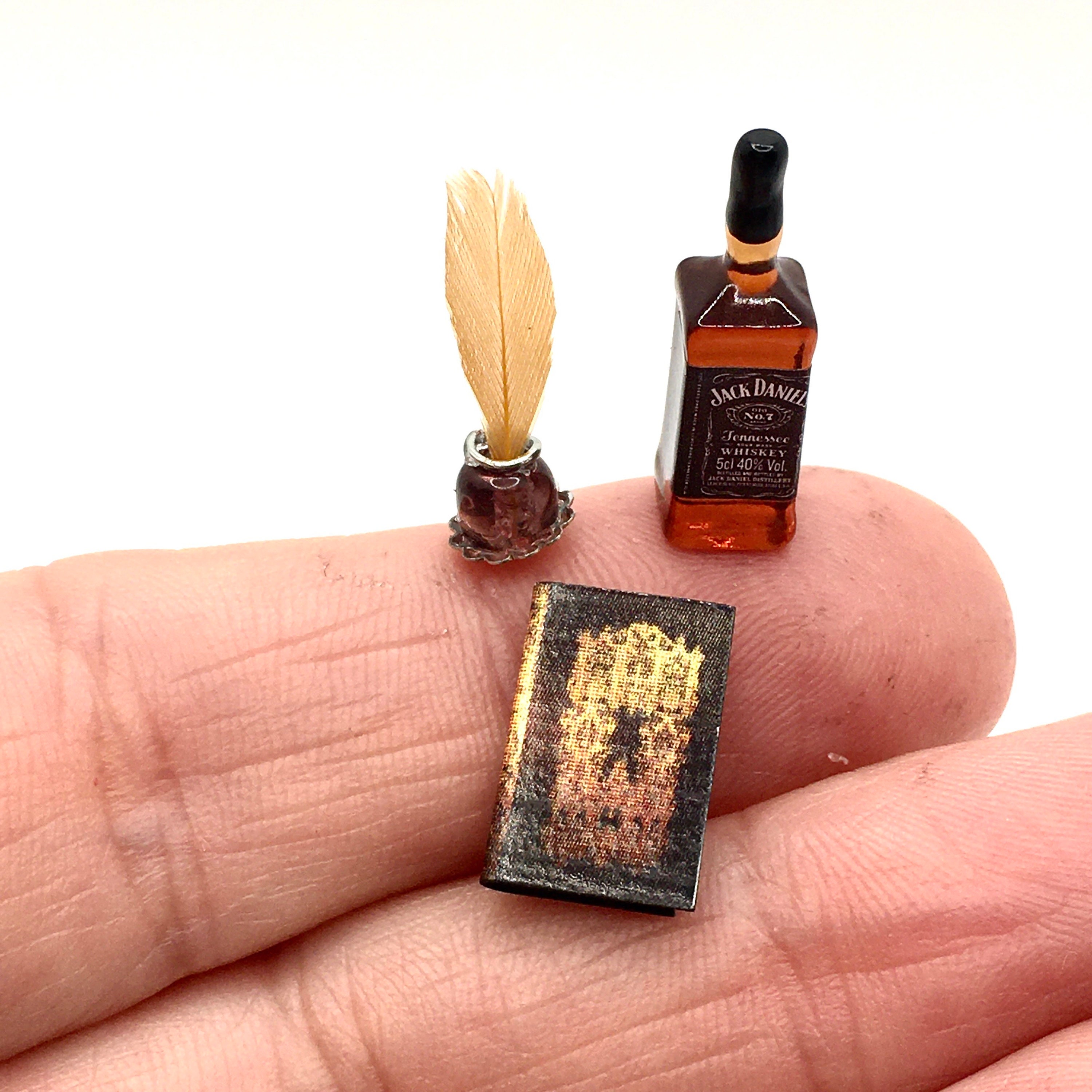 1:24 scale Set with Miniature Book Quill & Ink and Whisky | Etsy