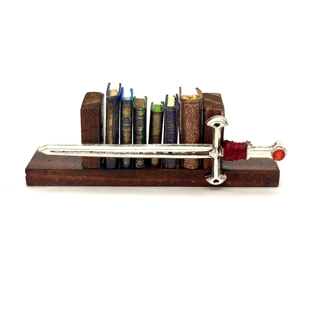 1:24 Scale Sword Bookshelf With 6 Dollhouse Books, Miniature Library ...