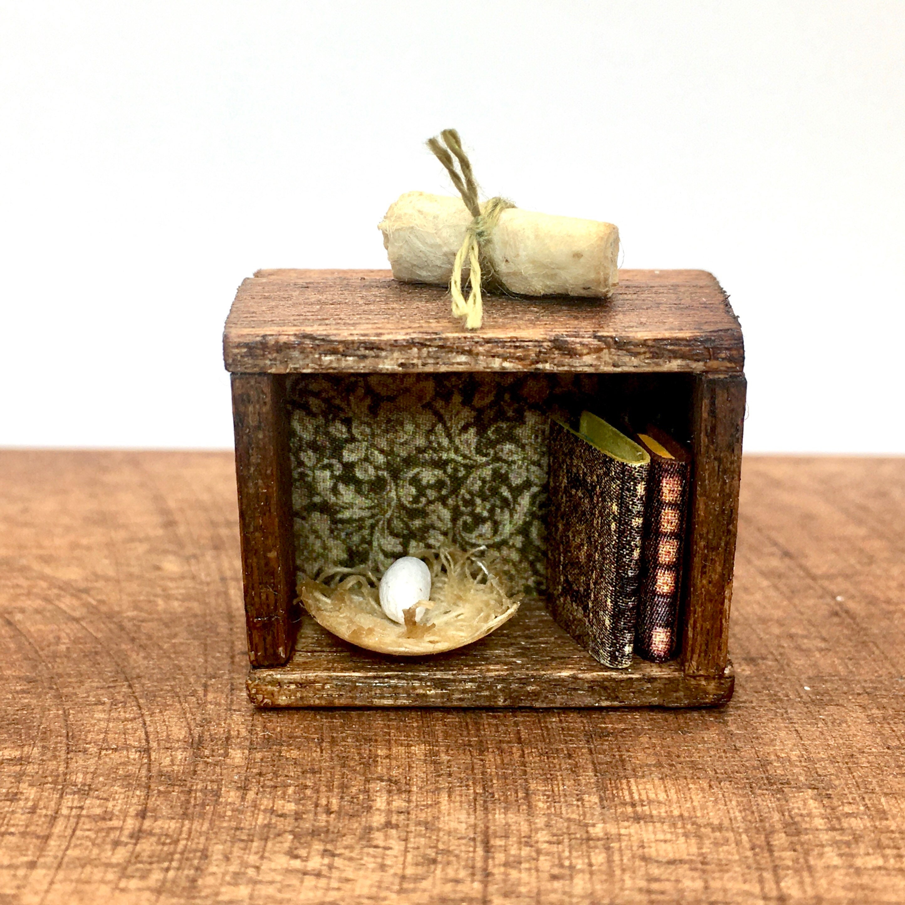 1:24 Scale Mini Book Box With Miniature Books, Bird Nest and Scroll ...