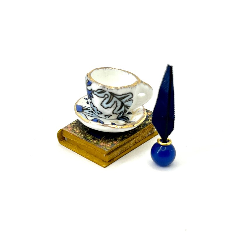 1:12 Scale Deep Blue Tea Set With Dollhouse Book Teacup and - Etsy