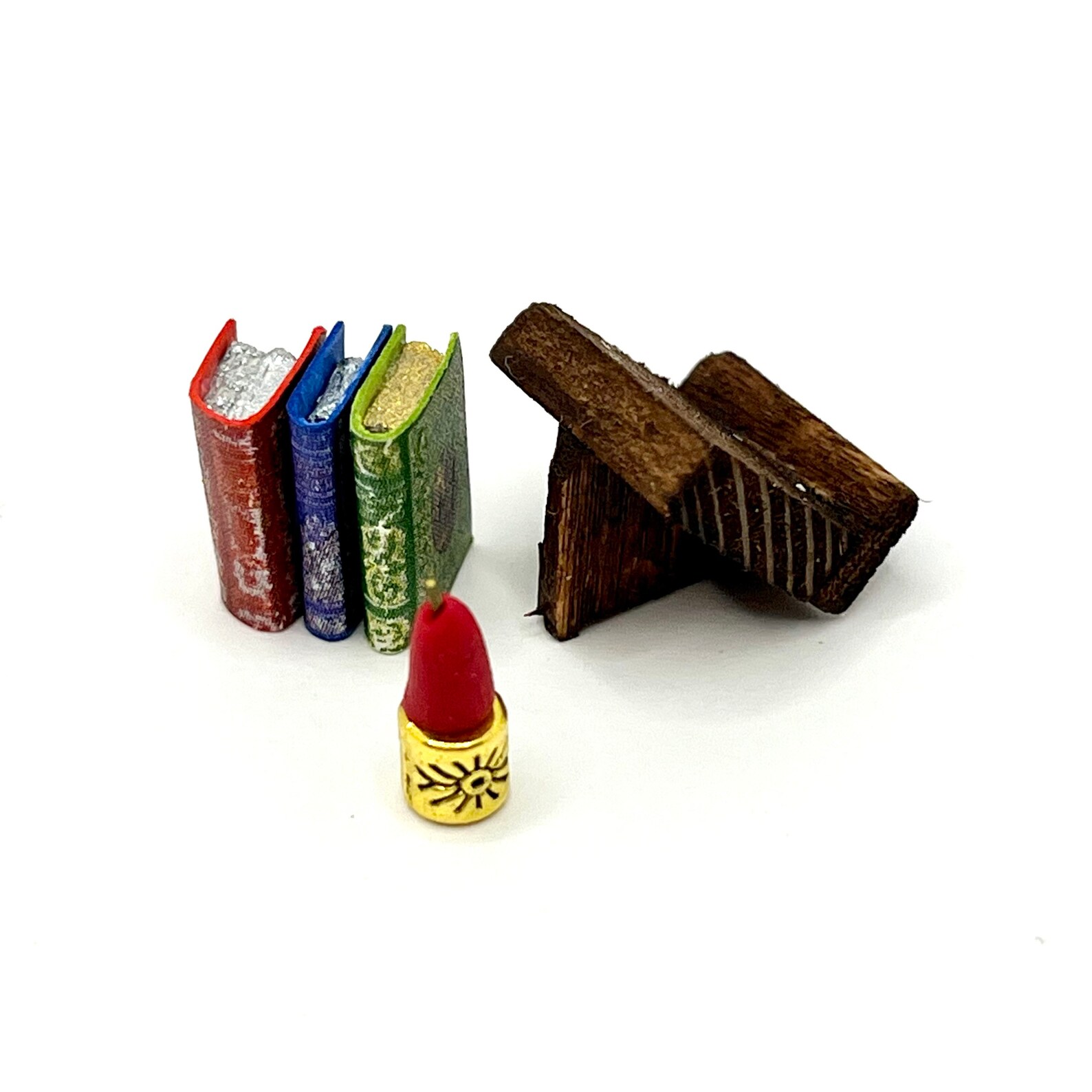 1:24 Scale Set With 3 Miniature Fairy Tale Books, Book Stand and Candle ...