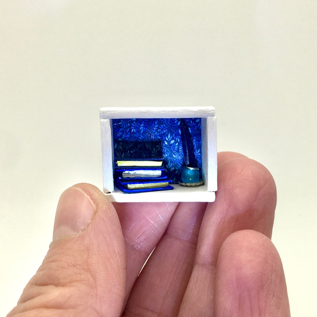 1:24 Scale Miniature Bookcase With 3 Miniature Books and Quill & Ink ...