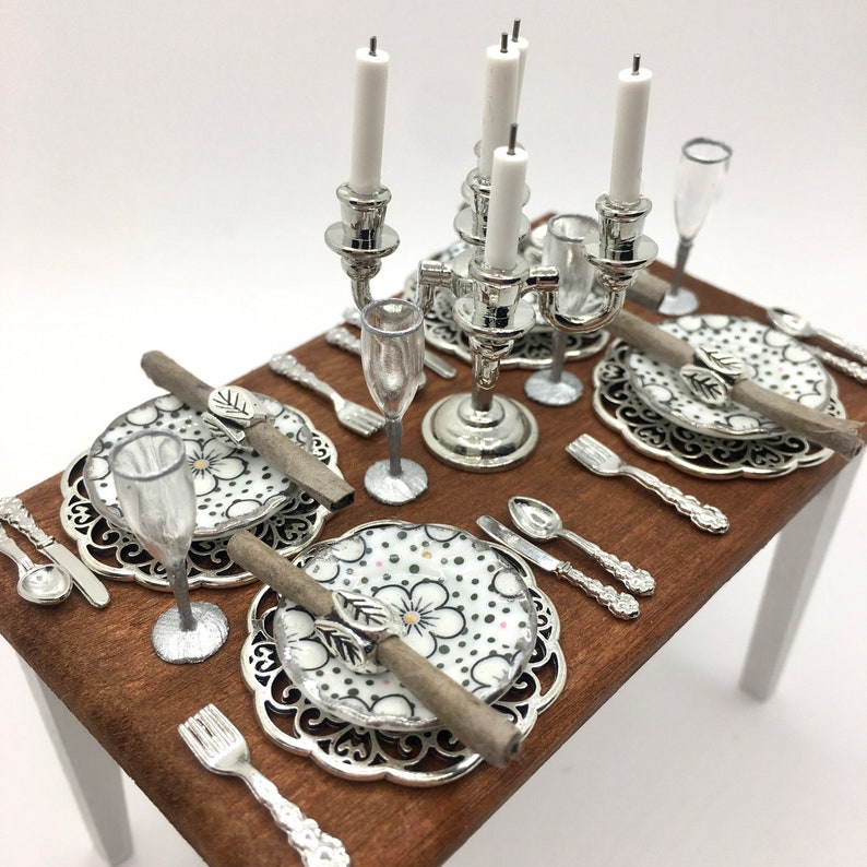 1:12 Scale Stunning Dollhouse Tableware Set, Exquisite Miniature Table ...