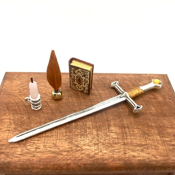 1:12 Scale Tudor Set With Sword Candle Book and Quill and | Etsy