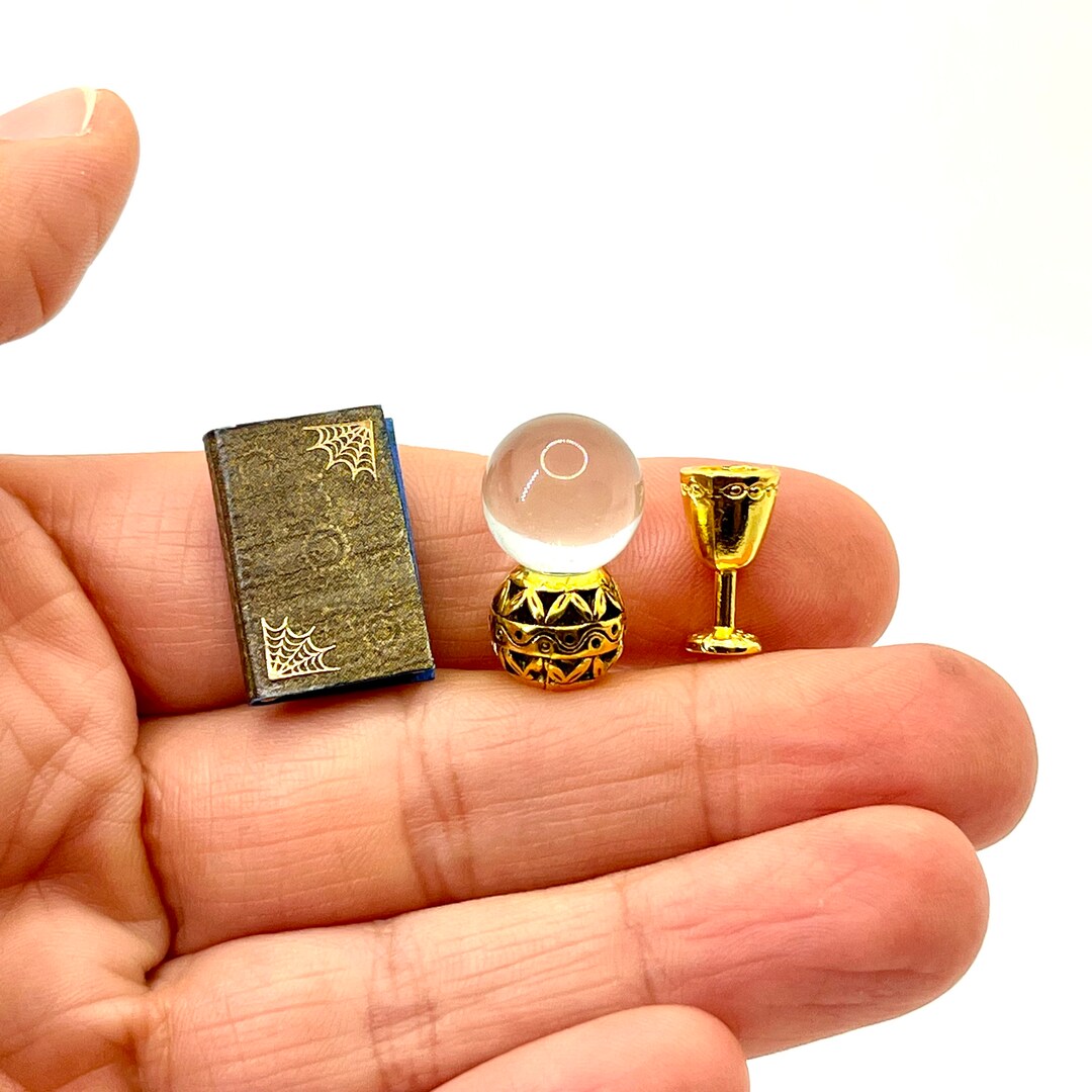 1:12 Scale Witchcraft Set of Miniature Spiderweb Book, Goblet and ...