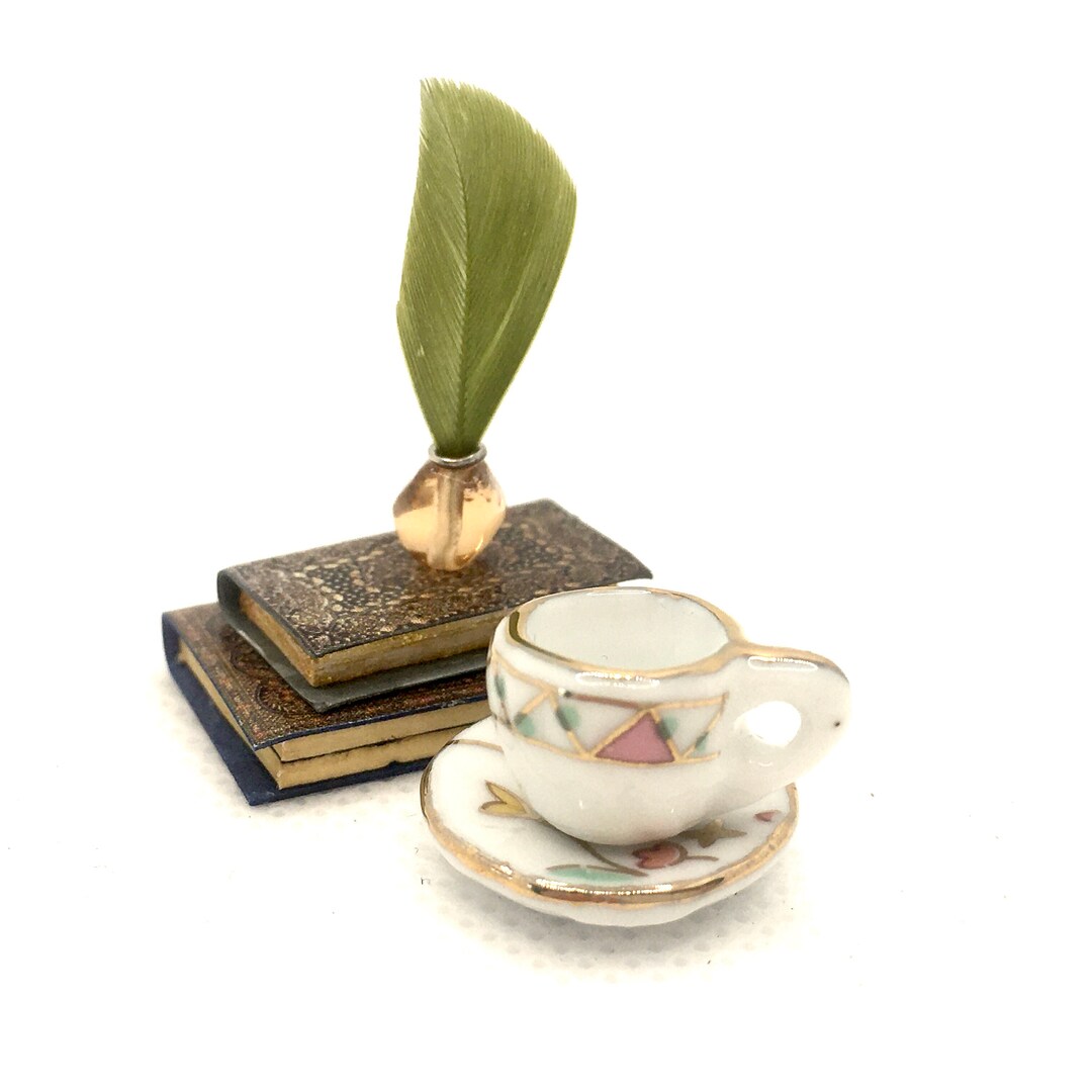 1:12 Scale Literary Tea Set With 2 Antique Miniature Books, Tea Cup and ...