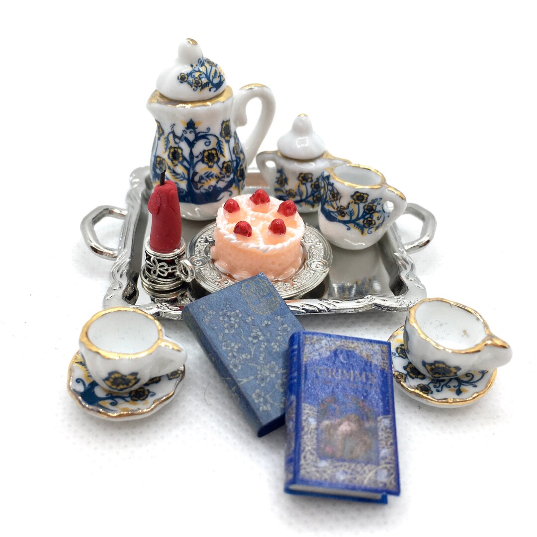1:12 Scale Miniature Literary Tea Set With Dollhouse Books, a Porcelain ...