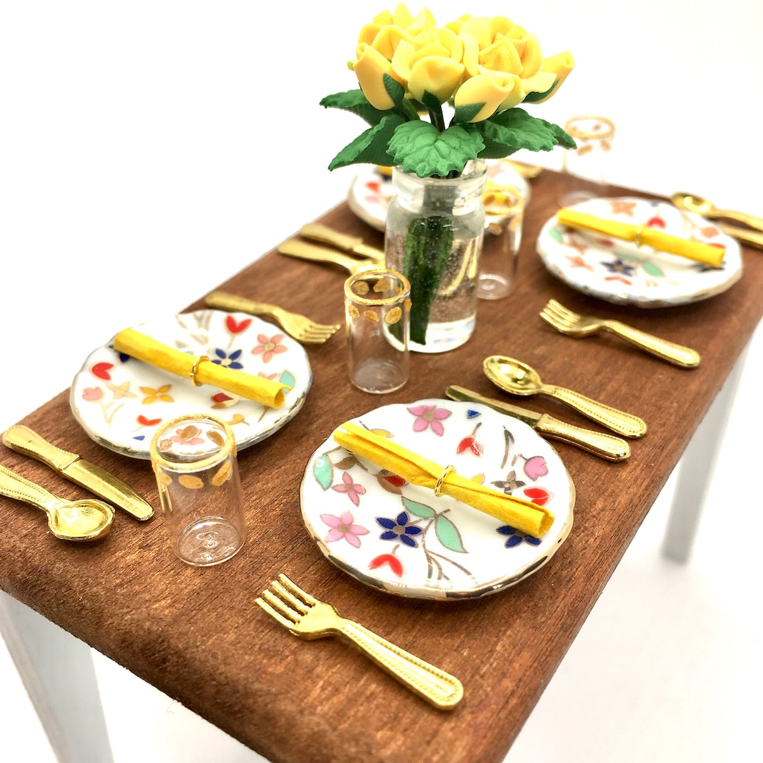 1:12 Scale Lovely Miniature Tableware Set, Elegant Dollhouse ...