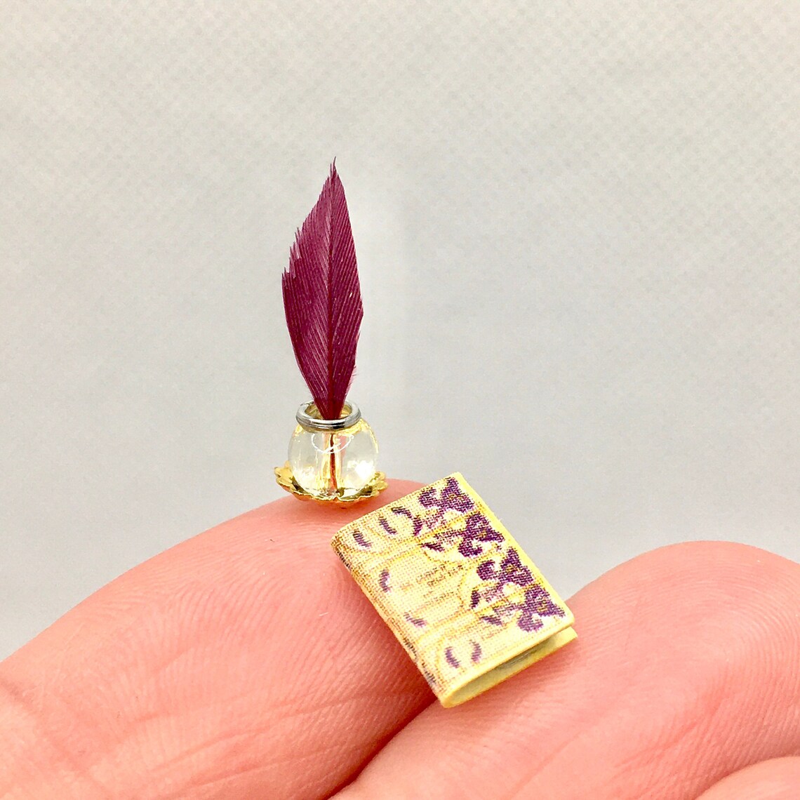 1:24 Scale Set With Art Nouveau Miniature Book Quill & Ink - Etsy