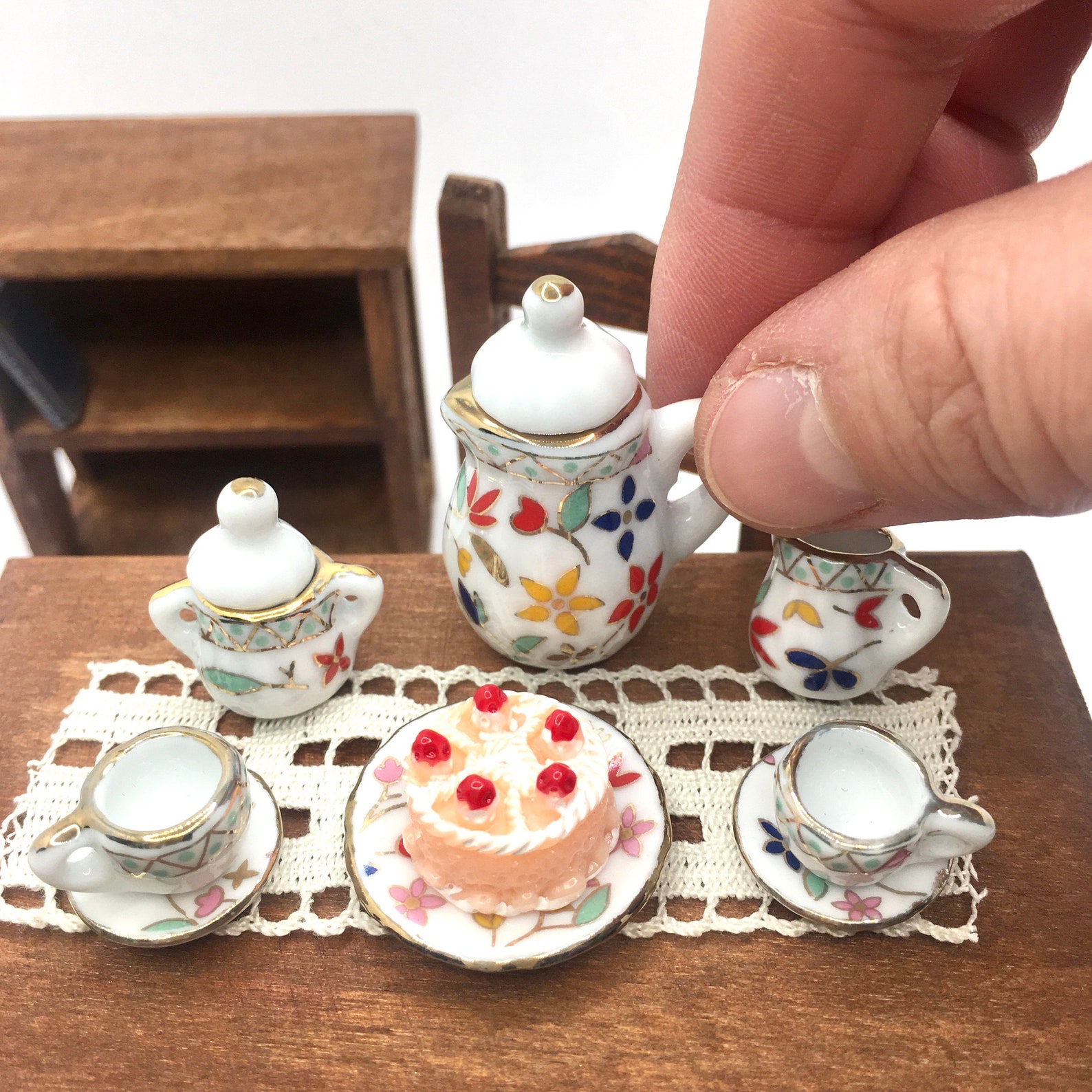 1:12 Scale Miniature Tea Set Porcelain Miniature Tea Set With - Etsy