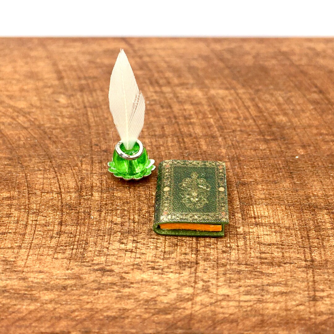 1:24 Scale Set With Dollhouse Book and Quill & Ink, Miniature Library ...