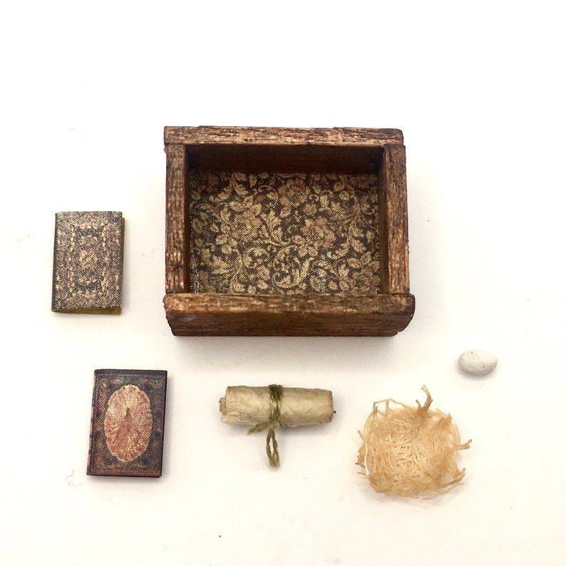 1:24 Scale Mini Book Box With Miniature Books, Bird Nest and Scroll ...