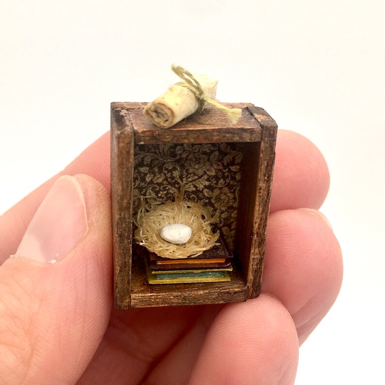 1:24 Scale Mini Book Box With Miniature Books, Bird Nest and Scroll ...