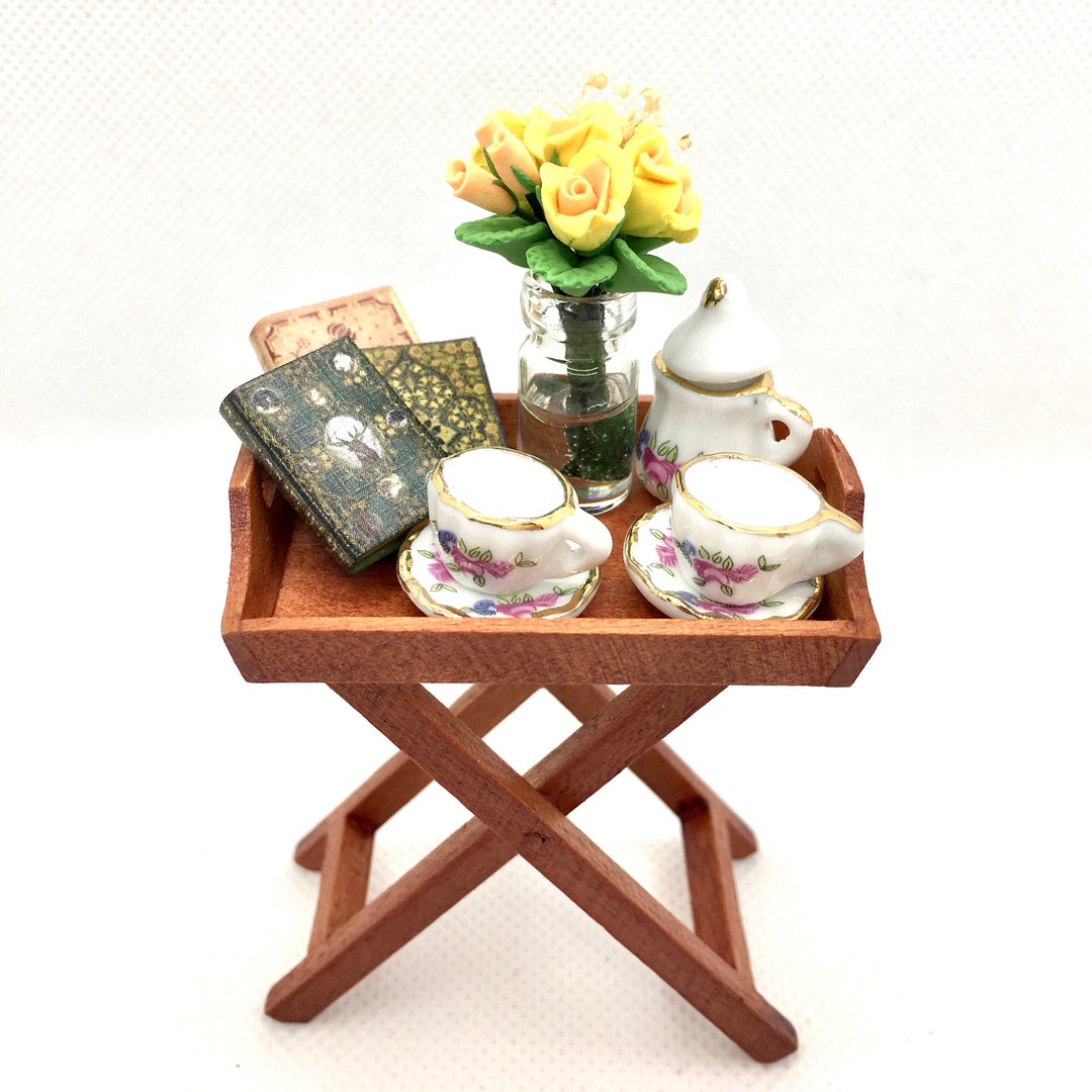 1:12 Scale Miniature Tea Arrangement With Tray, Roses and Books ...