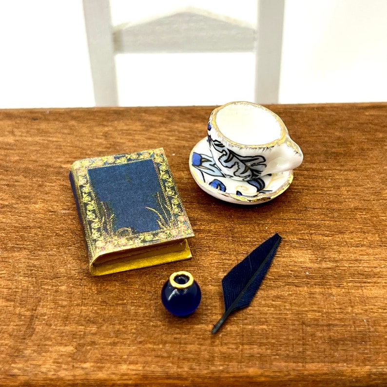 1:12 Scale Deep Blue Tea Set With Dollhouse Book Teacup and - Etsy