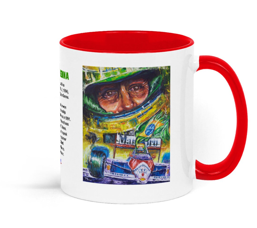 Aryton Senna Three Time World Champion 11oz Two Toned Red and White Mug ...