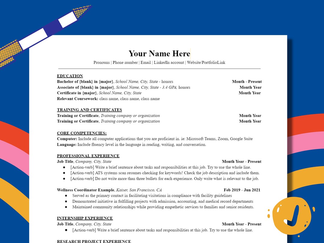 Easy ATS Professional Standard Simple Resume Digital Template - Etsy