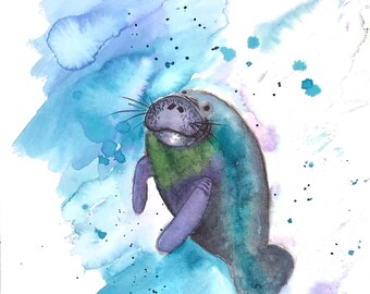 Manatee Watercolor | Etsy