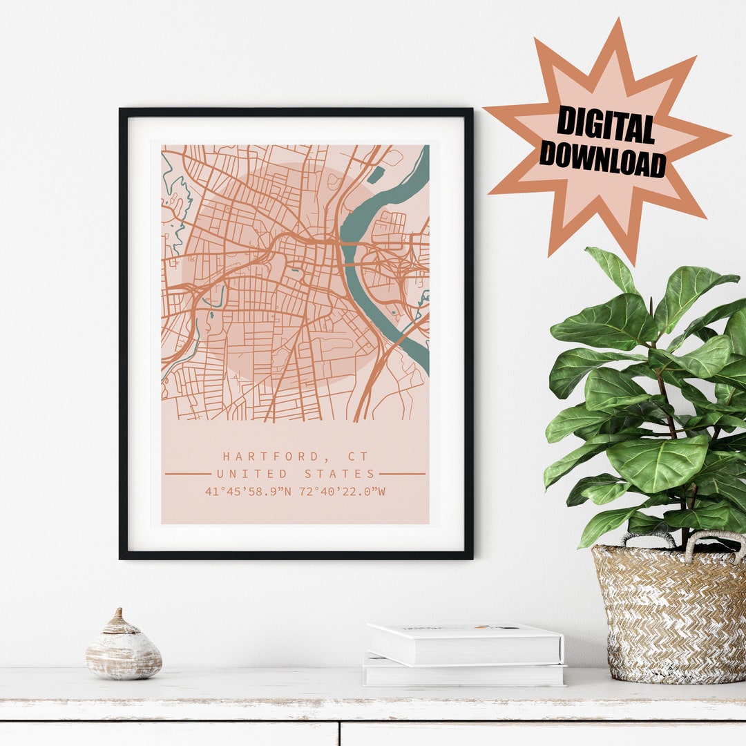 HARTFORD CONNECTICUT Sunset Colorway Illustrated Map Digital Download ...
