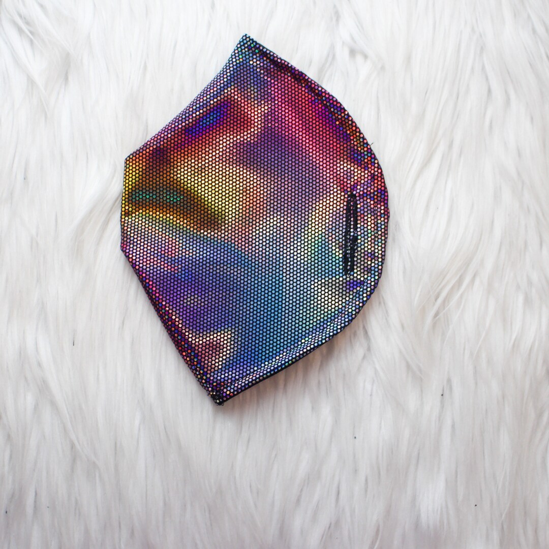 Reflective Disco Rave Face Mask, Festival Rainbow Iridescent Dressy ...