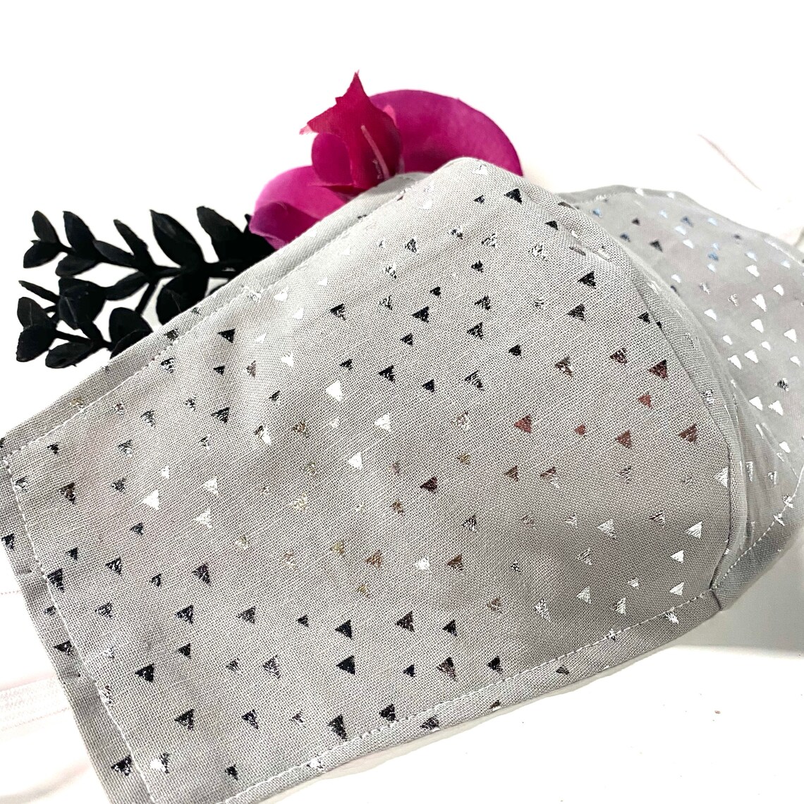 Gray with Silver Metallic Triangle Face Mask With Filter | Etsy