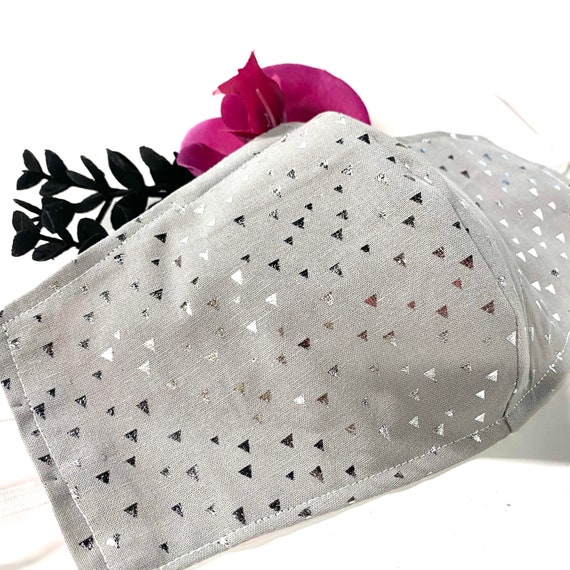 Gray with Silver Metallic Triangle Face Mask With Filter | Etsy