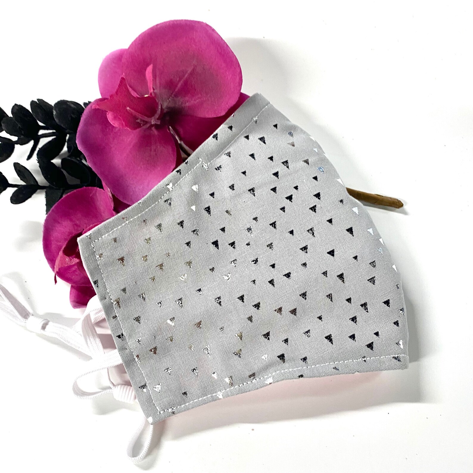 Gray with Silver Metallic Triangle Face Mask With Filter | Etsy