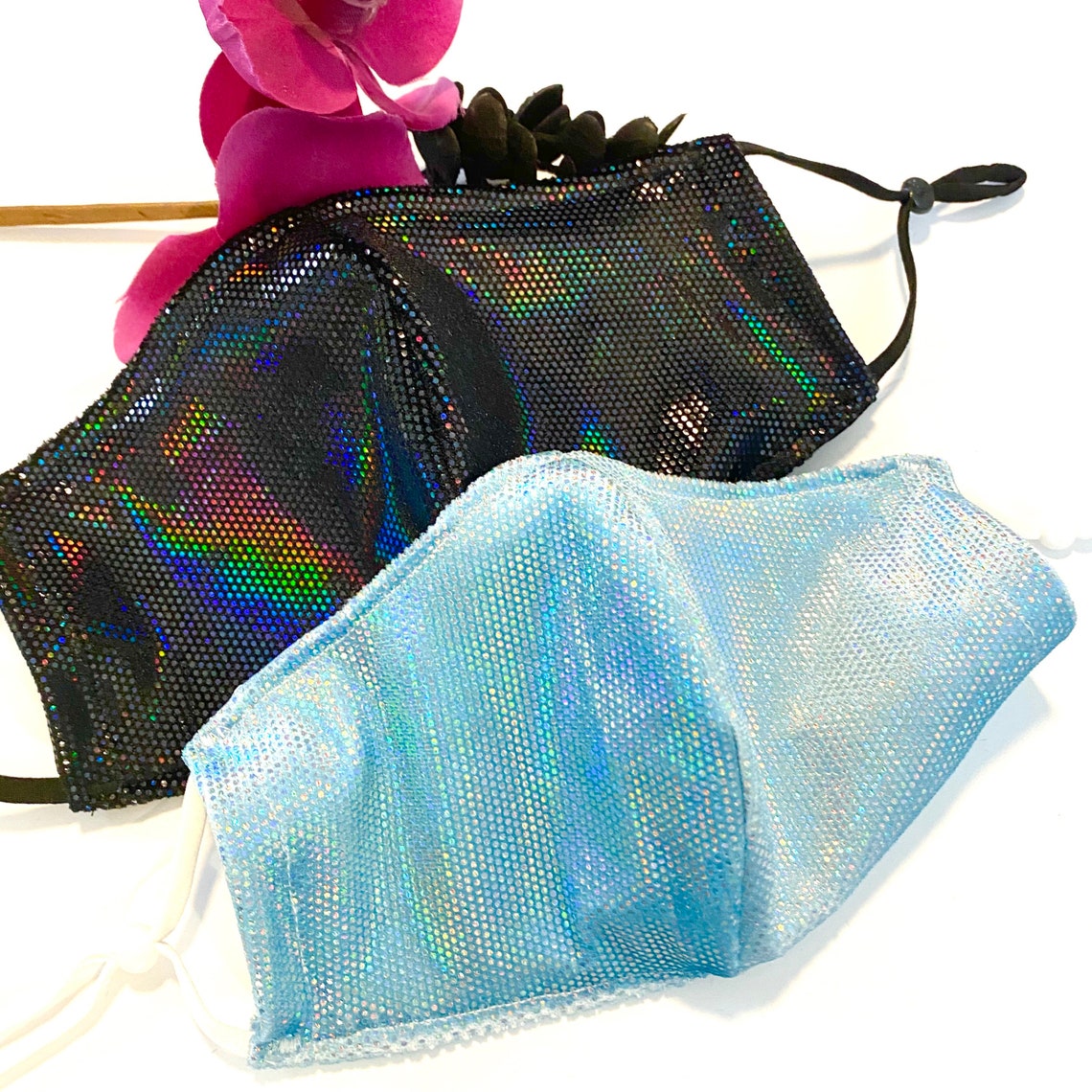 Black Holographic Reflective Face mask with nose wire and | Etsy