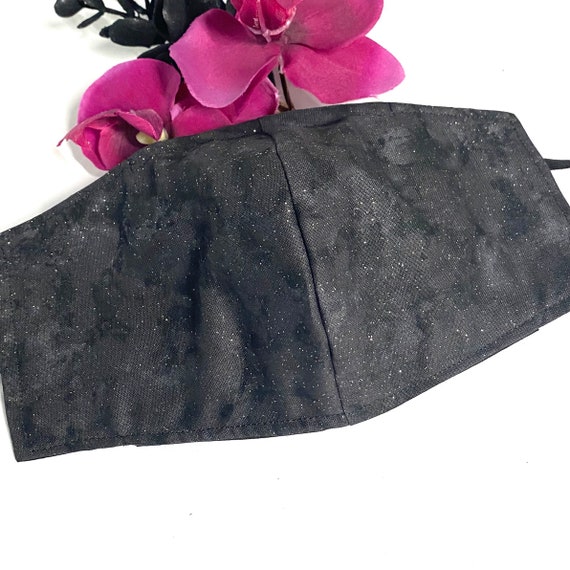 Black and Grey Marble With Silver Glitter Face Mask With Nose | Etsy