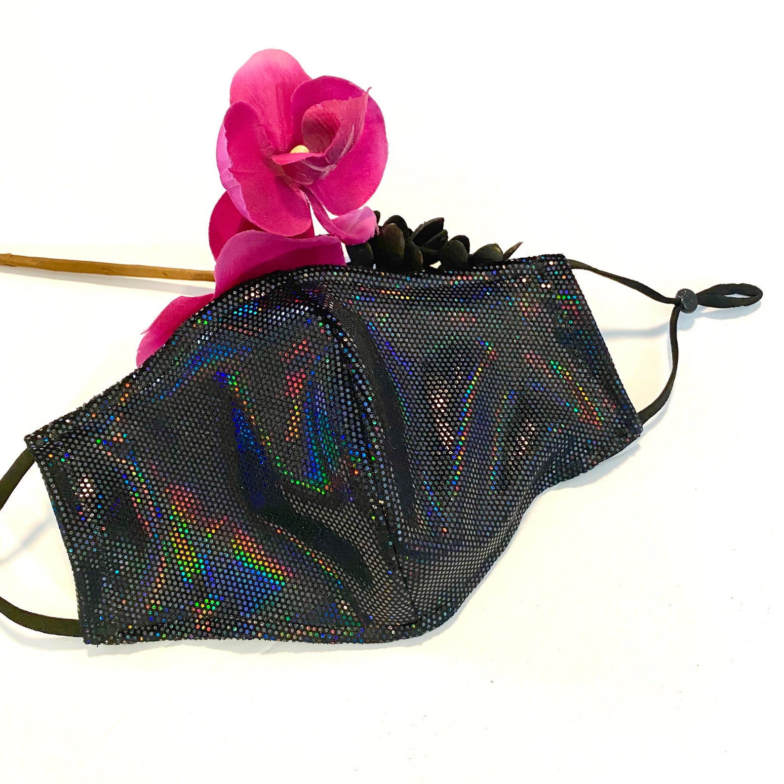 Black Holographic Reflective Face Mask With Nose Wire and - Etsy