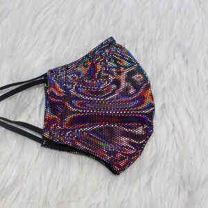Reflective Disco Rave Face Mask, Festival Rainbow Iridescent Dressy ...